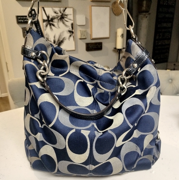 Coach | Bags | Coach Signature Navy Blue Canvas Large Hobo Bag ...